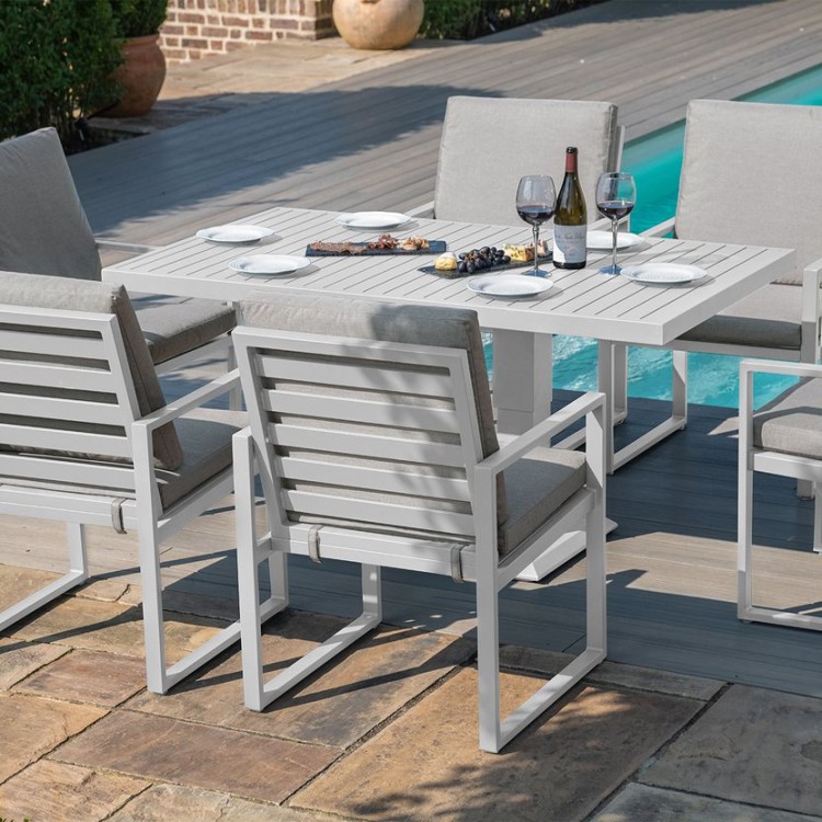 Maze Lounge Outdoor Furniture Amalfi White 6 Seat Rectangular Dining Set with Rising Table Oak Furniture House